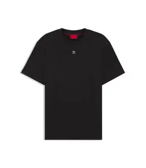 Hugo Interlock-cotton T-shirt With Metallic Stacked-logo Badge