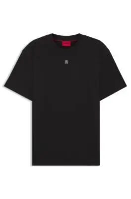 Hugo Interlock-cotton T-shirt With Metallic Stacked-logo Badge
