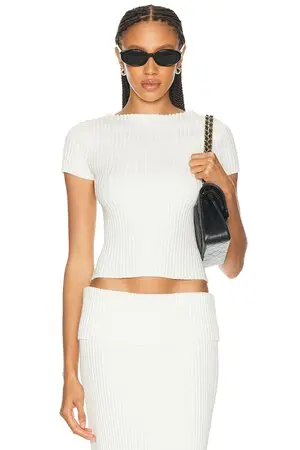 L'academie Jordin Short Sleeve Rib Top - Ivory