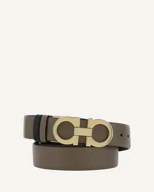 FERRAGAMO Reversible Leather Belt With Gancini Buckle - Brown