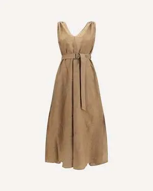 Brunello Cucinelli Midi Dress With Floral Motif - Beige