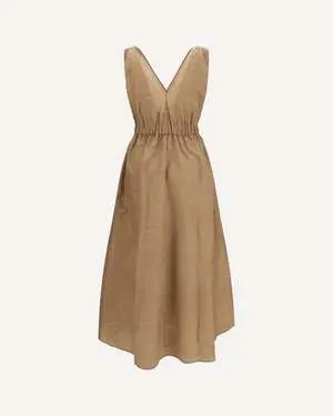 Brunello Cucinelli Midi Dress With Floral Motif - Beige