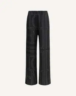 TOTEME Silk Monogram Wide Leg Pants - Black