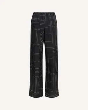 TOTEME Silk Monogram Wide Leg Pants - Black