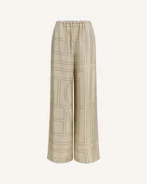 TOTEME Silk Monogram Wide Leg Pants - Cream