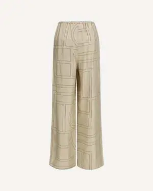 TOTEME Silk Monogram Wide Leg Pants - Cream