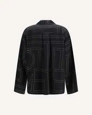 TOTEME Silk Monogram Oversized Shirt - Black