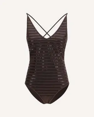 Brunello Cucinelli Shimmering Striped One-piece Swimsuit - Brown