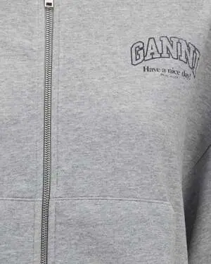 GANNI Cotton Zip-up Hoodie - Grey