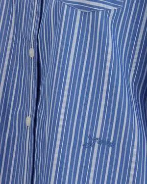 GANNI Striped Cotton Shirt With Classic Collar And Chest Pocket - Light Blue