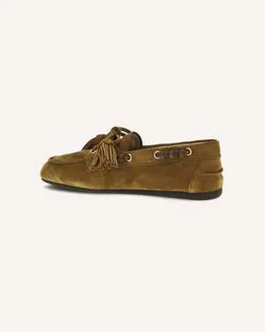 Miu Miu Suede Boat Loafers With Tassel Detail - Beige