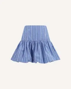 GANNI Striped Mini Balloon Skirt - Light Blue