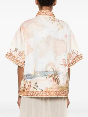 Zimmermann Mahon Linen Shirt With Island Map Print - Multi