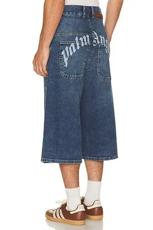 Palm Angels Curved Logo Denim Skater Short