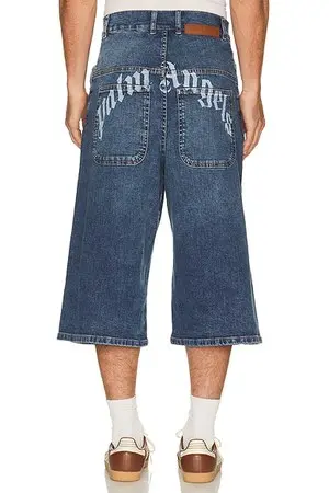 Palm Angels Curved Logo Denim Skater Short