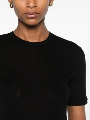 THE ROW Ribbed Knit Crew Neck Short Sleeve Top - Black