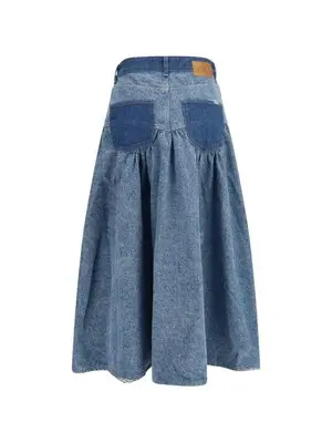 GANNI Denim Maxi Skirt With Gathered Detailing