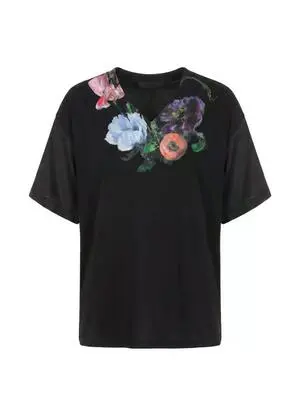 MAISON MARGIELA V-neck T-shirt With Floral Print - Black