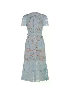 SELF-PORTRAIT Belted Floral-lace Midi Dress