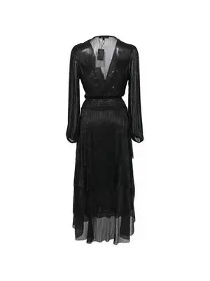 Maje Tiered Metallic-knit V-neck Dress