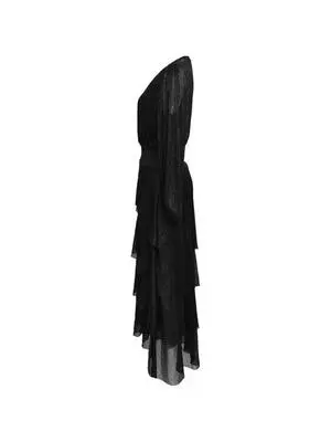 Maje Tiered Metallic-knit V-neck Dress
