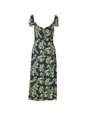 REFORMATION Floral Print V-neck Dress - Black