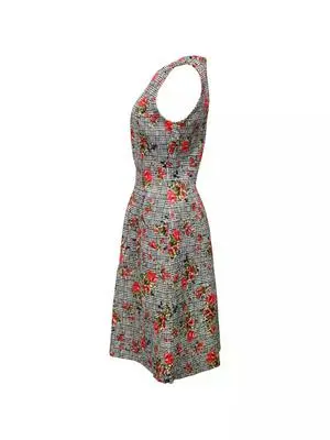 Oscar De La Renta Multicolor Floral Prince Of Wales Check A-line Dress