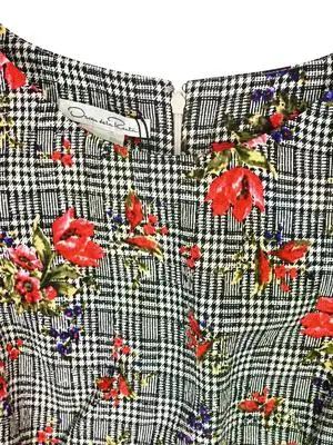 Oscar De La Renta Multicolor Floral Prince Of Wales Check A-line Dress