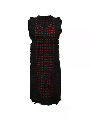 Fendi Checkered Ruffle Detail Dress - Black