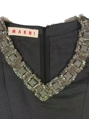 Marni Embellished Wool V-neck Sleeveless Dress