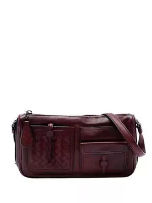 Bottega Veneta Intrecciato Trimmed Multi Pocket Leather Shoulder Bag - Red
