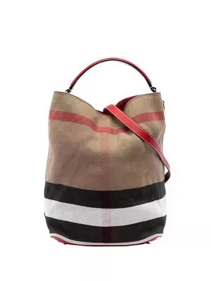 Burberry Medium Mega Check Canvas Ashby Bucket Bag Satchel - Brown