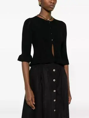 TWINSET Ribbed-knit Cardigan With Ruffled Trim