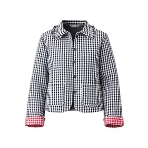 YUMI Gingham Check Quilted Jacket With Frill Collar