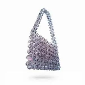 BEAD CULT LONDON Silver Grey Beaded Disco Bag