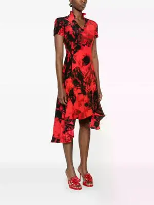Alexander McQueen Floral Print Asymmetric Hem Dress