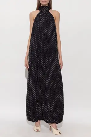 ROTATE BY BIRGER CHRISTENSEN Halter Neck Wide Leg Jumpsuit With Tie Detail - Black