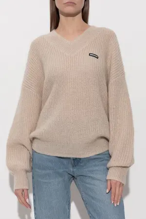 ROTATE BY BIRGER CHRISTENSEN V-neck Sweater With Dropped Shoulders And Logo Patch