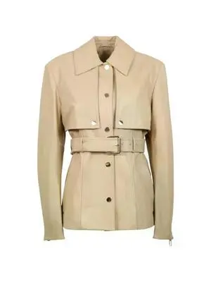 Sportmax Belted Leather Jacket - Neutrals