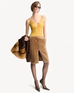 Saint Laurent Pencil Skirt In Shearling