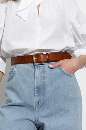 Max Mara Aziata' Leather Skinny Belt With Gold Tone Buckle - Brown