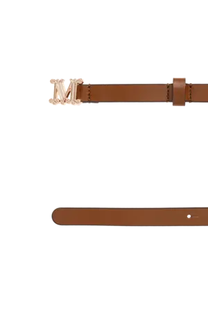 Max Mara Aziata' Leather Skinny Belt With Gold Tone Buckle - Brown