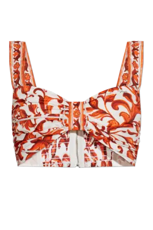 Dolce & Gabbana Cropped Top With Majolica Print - Orange