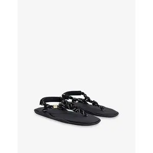 Flowze Flat Mixed-material Sandals With Toe-post And Lace Detail