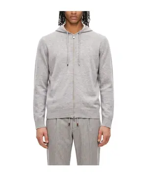 Eleventy Zip-up Knitted Hoodie - Grey