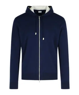 Eleventy Zip-up Knitted Hoodie - Blue