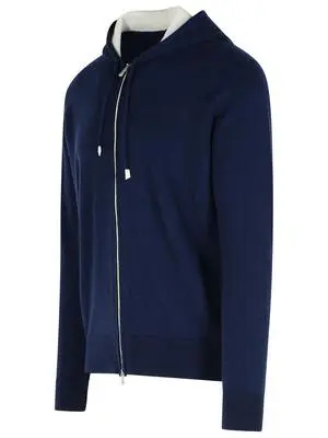 Eleventy Zip-up Knitted Hoodie - Blue