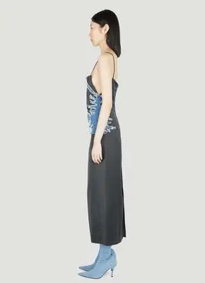Y/project Satin Dress With Distressed Denim Panels - Black