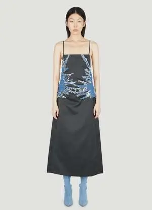 Y/project Satin Dress With Distressed Denim Panels - Black