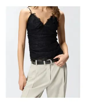 Pinko V-neck Lace Ruched Top